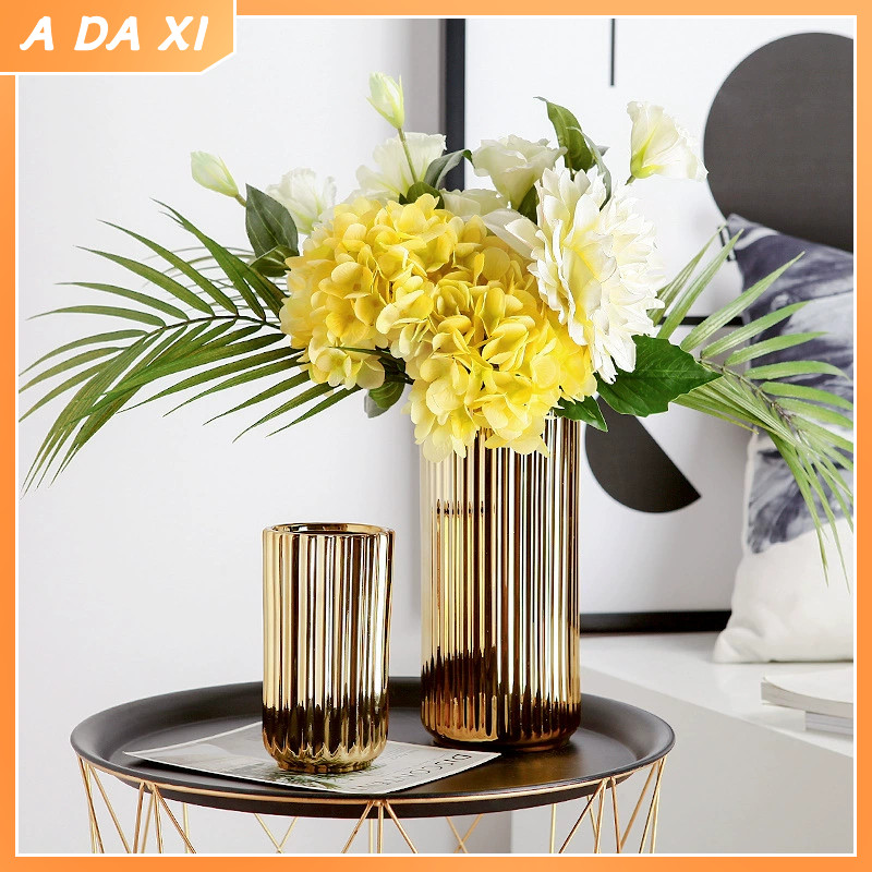 Jual Rangkaian Bunga Vas Keramik Mewah Berlapis Emas Bergaris - Garis Warna Solid | Shopee Indonesia