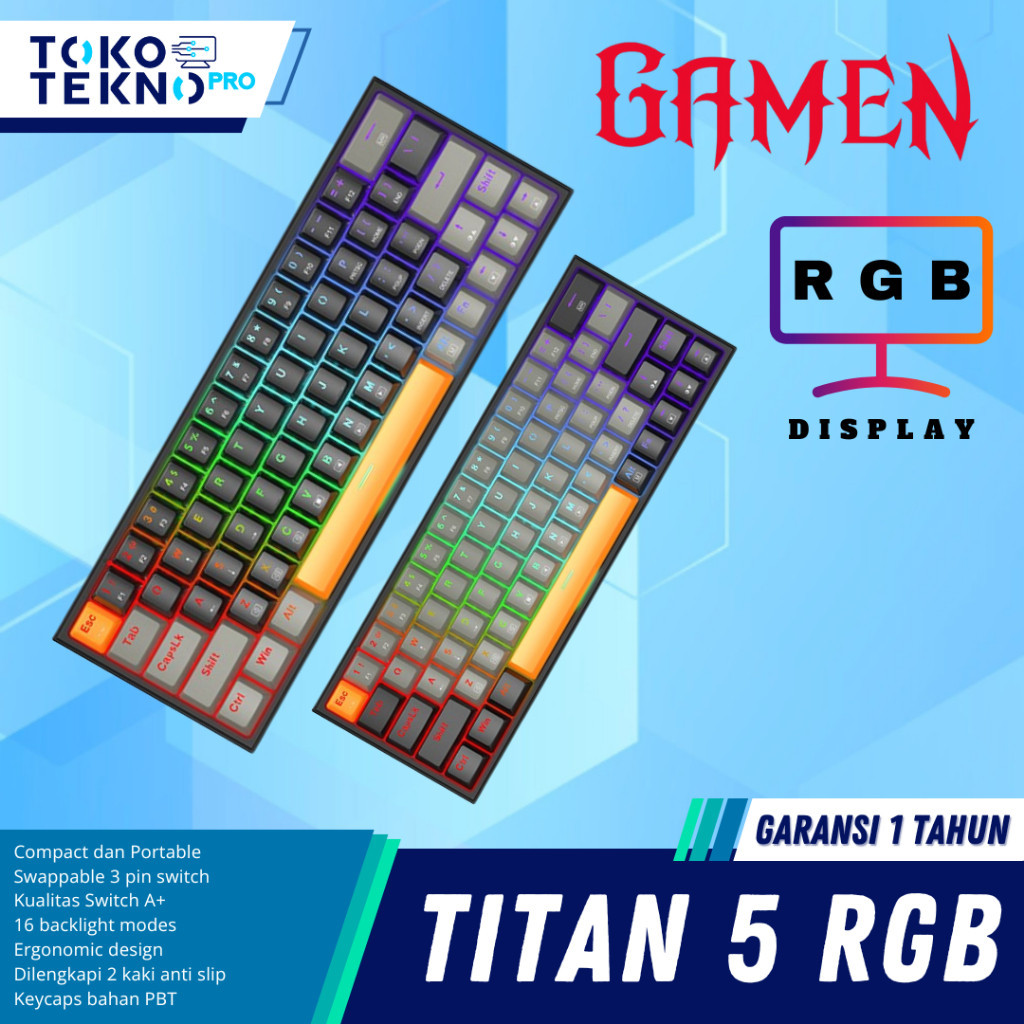 Jual GAMEN Titan V Keyboard Gaming Mechanical 60% Layout RGB Light Hot ...