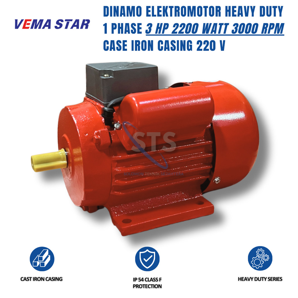 Jual STS | VEMA STAR Dinamo Elektro Motor 3 HP 2200 Watt 3000 RPM HEAVY DUTY Single Phase - Dual ...