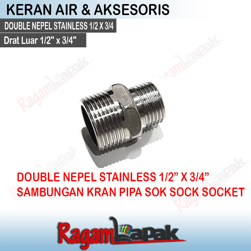 Jual DOUBLE NEPEL STAINLESS DRAT LUAR 1/2" x 3/4" Sok sock drat luar | Shopee Indonesia