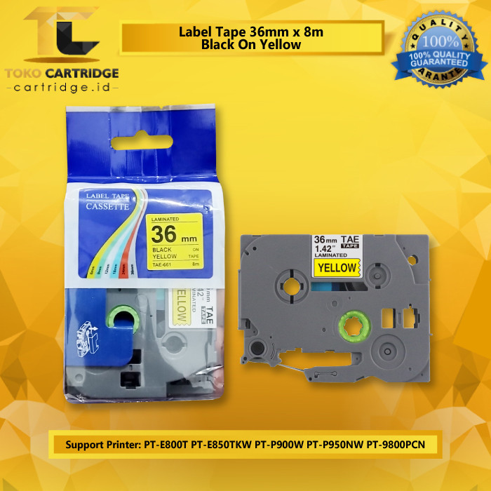 Jual Label Tape TZE 661 36mm X 8m Black On Yellow PT P900W PT P950NW PT ...