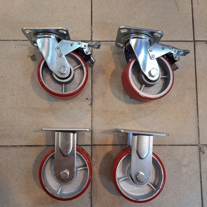 Jual Roda Troli Pu Merah Heavy Duty 5 Inch 1Set ( 2Rem 2Mati ) | Shopee ...