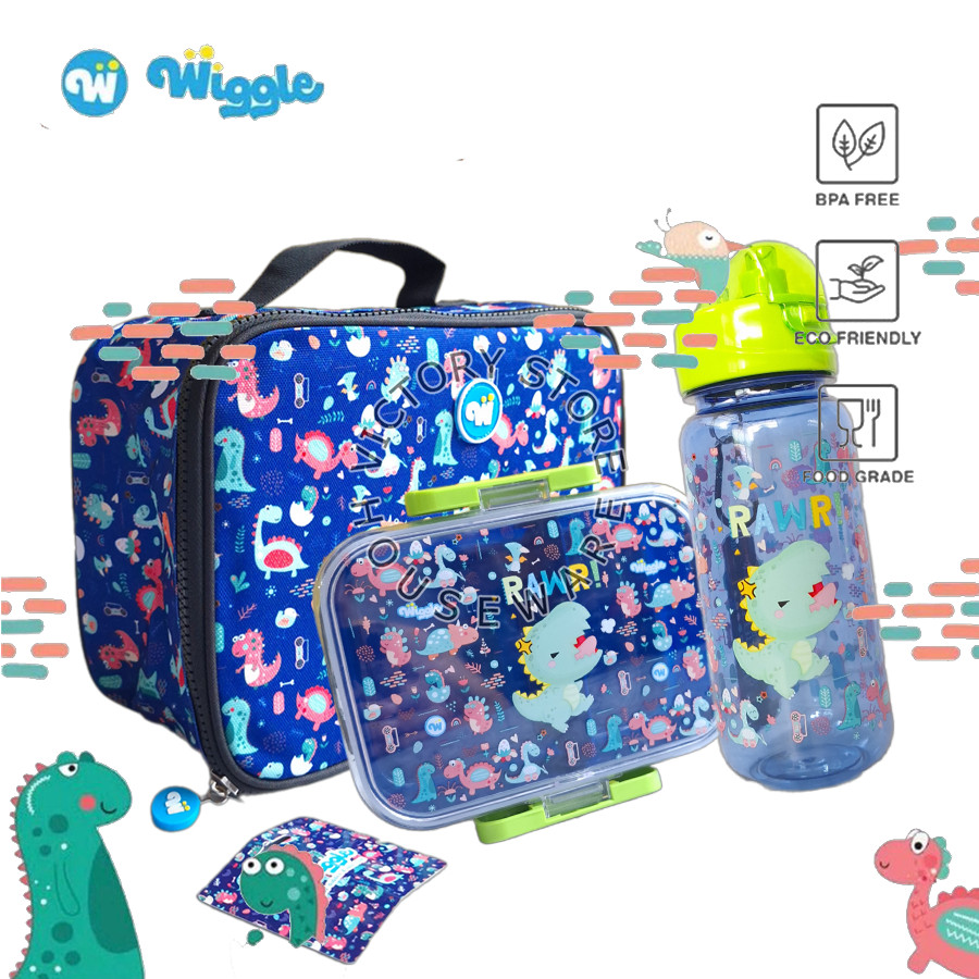 Jual WIGGLE Happy Dino Lunch Box 670ml Dan Botol Minum Anak Sekolah 670ml | Shopee Indonesia