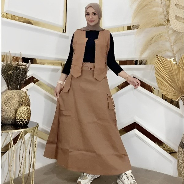 Jual One Set Rompi Skirt Cargo Ohara Bahan Katun Linen Setelan Wanita ...