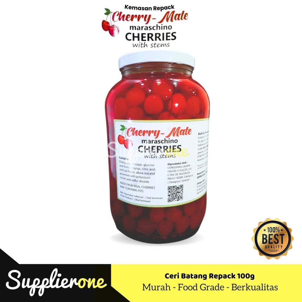 Jual Cherry Mate Repack 100g / Cherry Maraschino / Cherry Tangkai Merah ...
