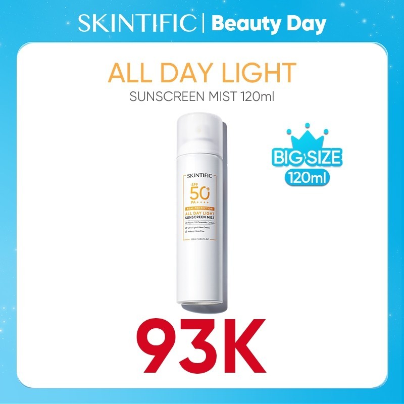Jual SKINTIFIC - All Day Light Sunscreen Mist SPF 50 PA++++ 120ml | Shopee Indonesia