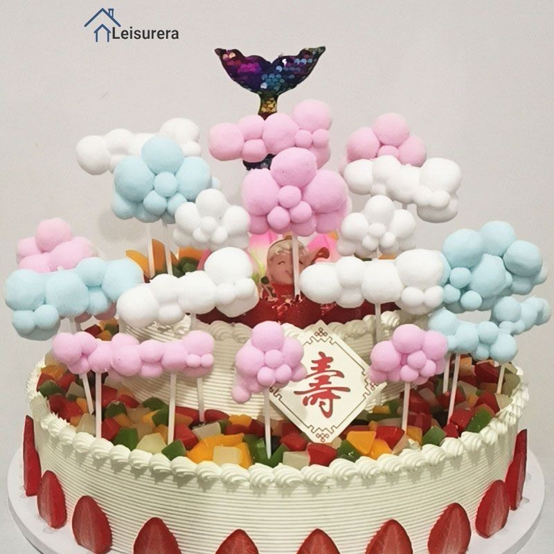 Jual Cake topper awan 3D pompom / hiasan cake awan cloud pompom bola ...