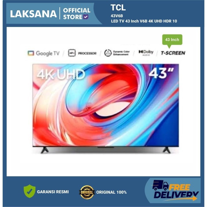 Jual TCL 43V6B LED TV 43 Inch V6B 4K UHD HDR 10 Dolby Audio Google TV | Shopee Indonesia