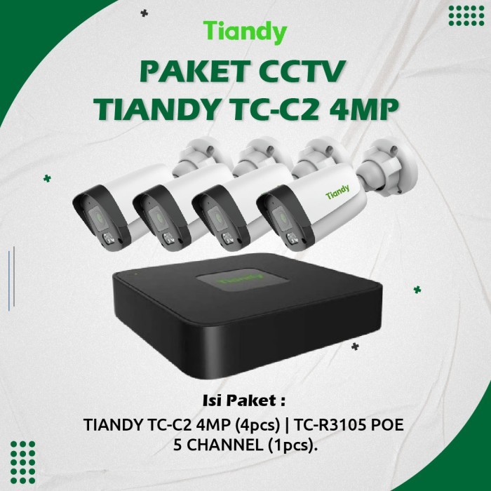 Jual Paket Kamera Pengawas CCTV Tiandy TC-C2 4MP 4Camera NVR 5Channel | Shopee Indonesia