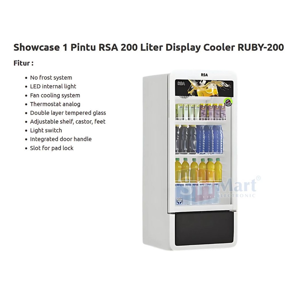 Jual RSA Showcase 1 Pintu 3 Rak No Frost System 200 Liter RUBY 200 / RUBY200 / RUBY-200 (MEDAN ...