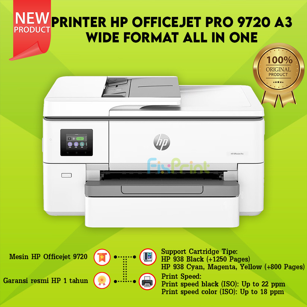 Jual Printer HP Officejet Pro 9720 A3 Wide Format Wireless LAN Print Copy Scan Fax, pengganti HP ...