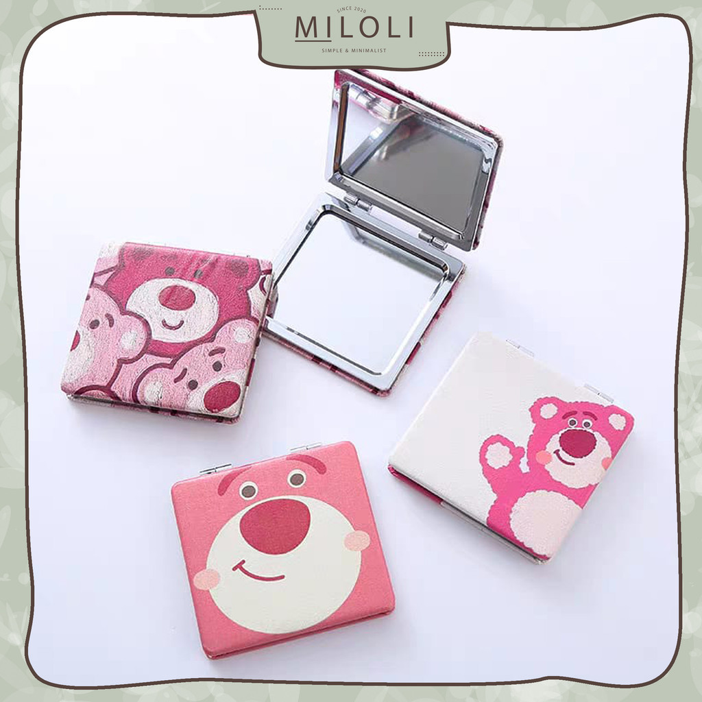 Jual [MILOLI] 1Pc CERMIN LIPAT MINI LOTSO Portable Strawberry Bear ...
