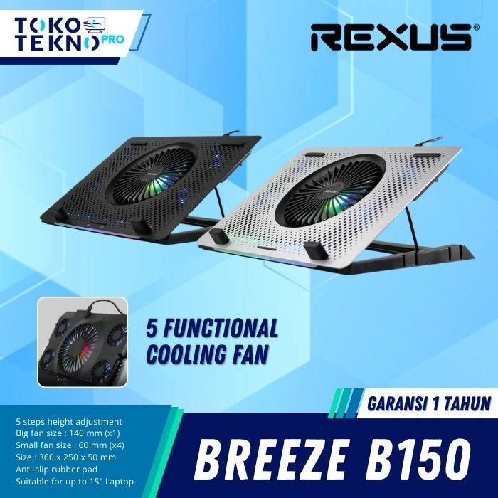 Jual Rexus B150 Breeze Cooling Pad Gaming RGB Lightning - Silver ...