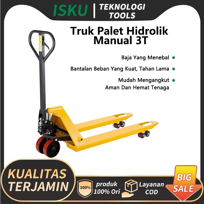 Jual ISKU Hydraulic Hand Pallet Manual Truck Trolley 3Ton/3000KG ...