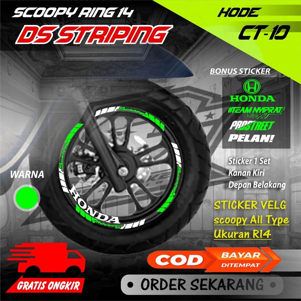 Jual CT-10 Stiker Cutting Sticker Velg Scoopy R14 All Type Racing Lis ...