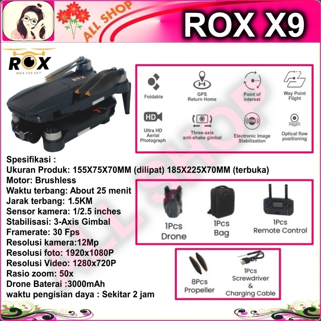 Jual ROX X9 GPS 3-Axis Gimbal 4K 1.5KM 25 Min RC Quadcopter | Shopee ...