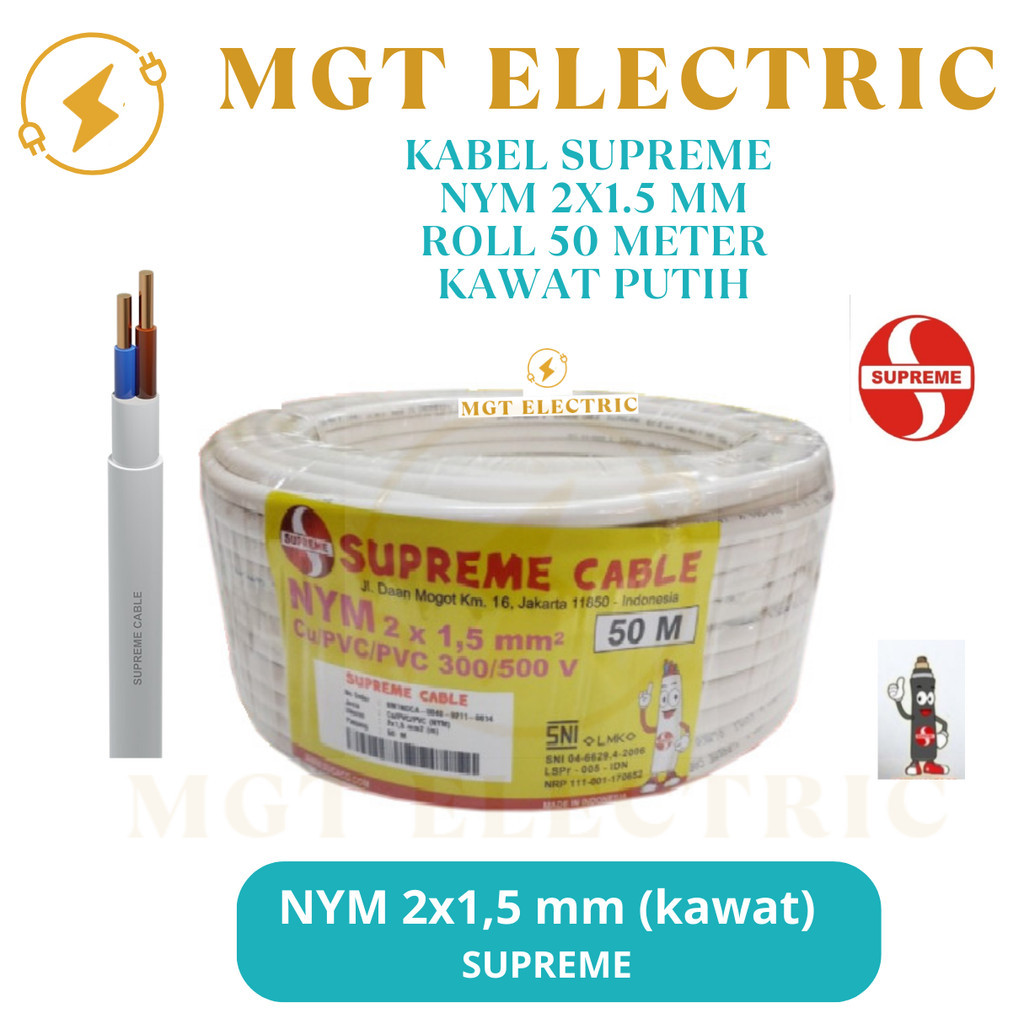 Jual KABEL SUPREME NYM 2X1.5 MM PUTIH (1 ROLL 50 METER) / SUPREME NYM 2X1,5 | Shopee Indonesia