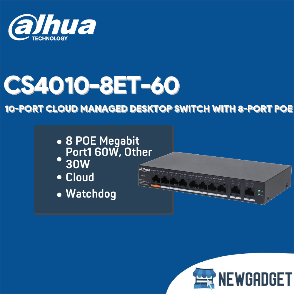 Jual DAHUA CS4010-8ET-60 10-PORT CLOUD MANAGED DESKTOP SWITCH WITH 8 ...