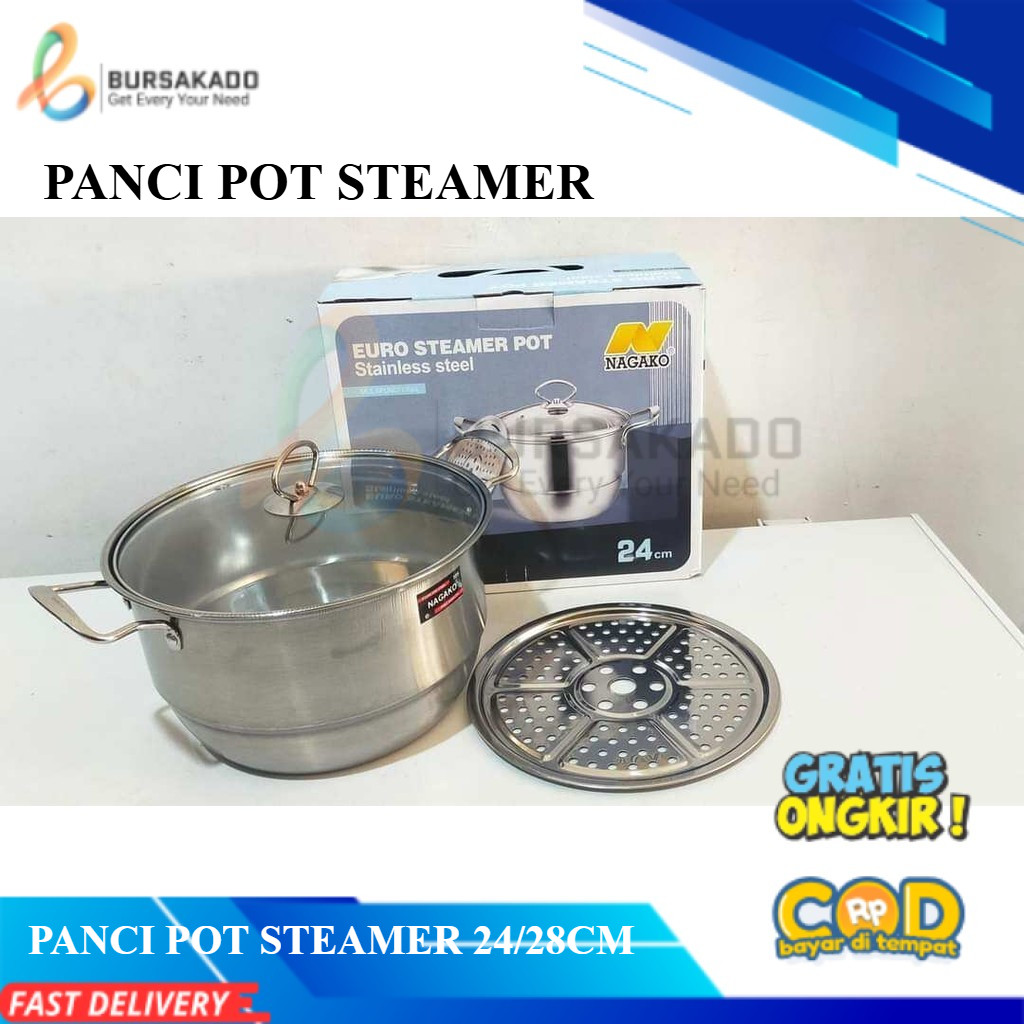 Jual Panci Nagako Euro Steamer Pot Stainless Steel 24cm 28cm / Panci ...