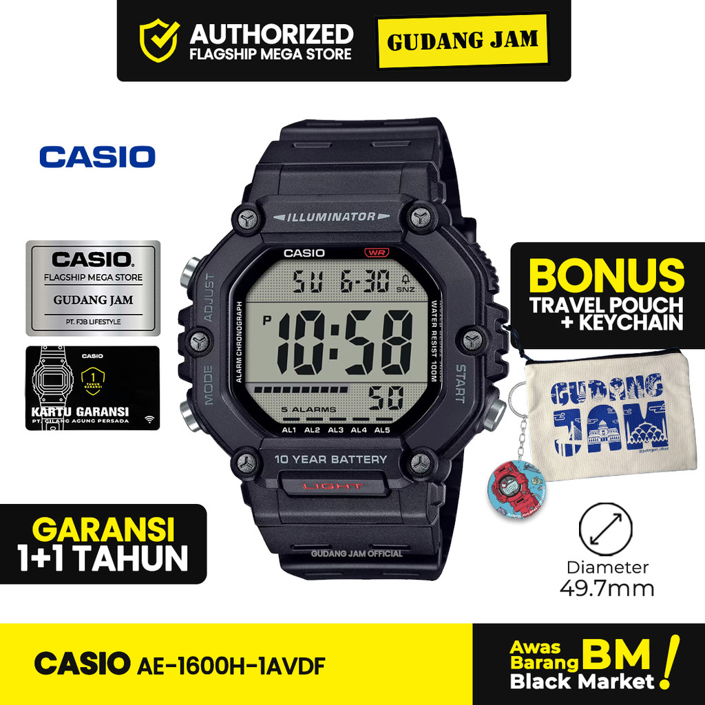 Jual Jam Tangan Casio Pria AE-1600H-1AVDF AE-1600H-1A AE-1600H AE1600H AE 1600H | Shopee Indonesia