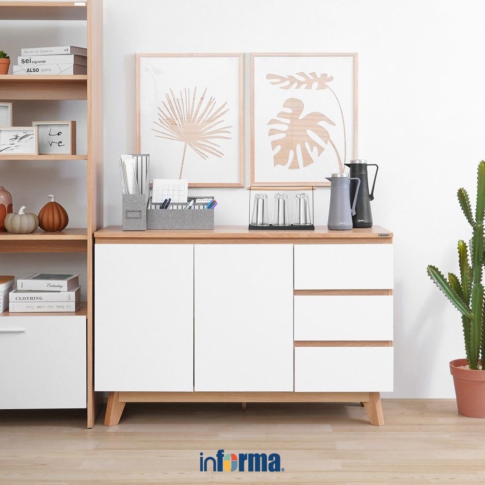 Jual Informa Preston Kabinet 2 Pintu Dengan 3 Laci - Putih/Oak Lemari ...