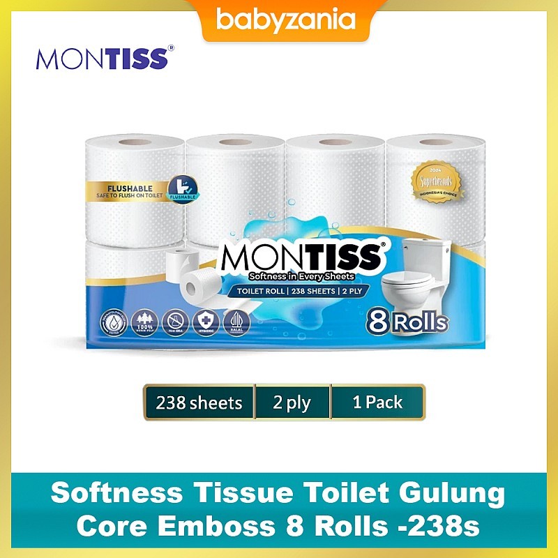 Jual Montiss Tissue Toilet Roll Tisu Gulung Core Emboss 238s 2 Ply - 8 ...