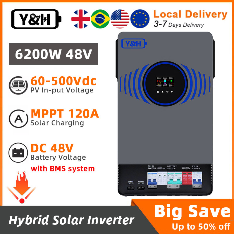 Jual Y&H 4.2KW 6.2KW MPPT Hybrid Solar Inverter 24V 48V to AC220V with Air Switch,Lightning ...