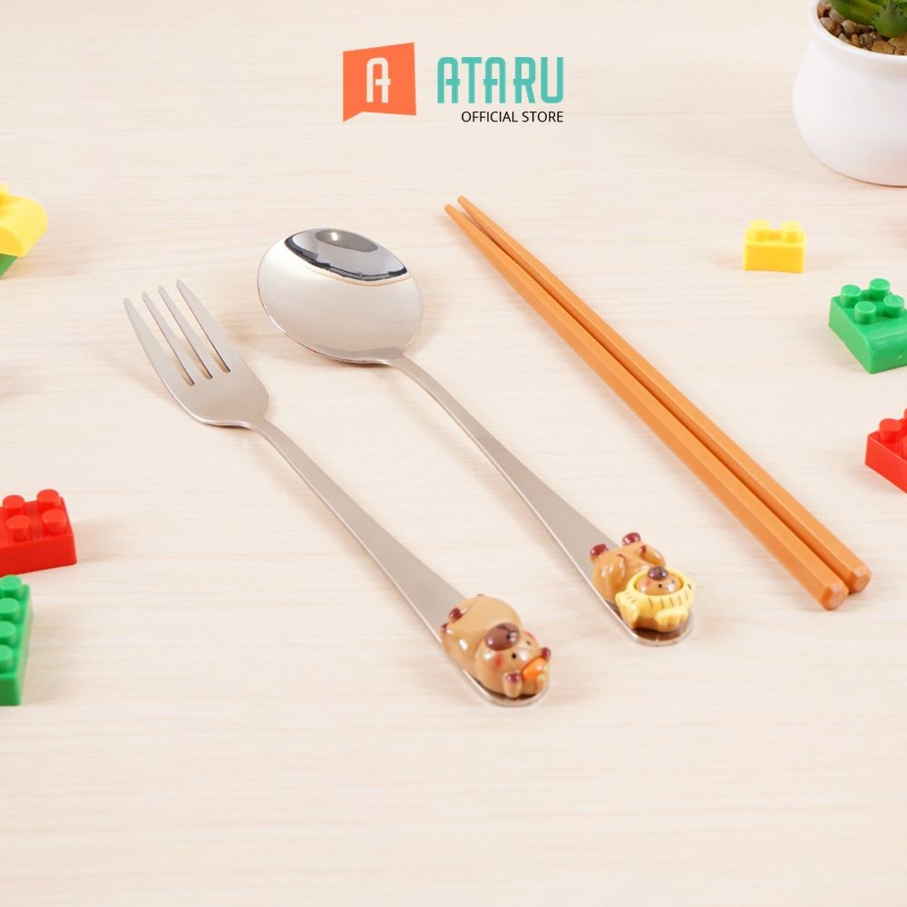 Jual Ataru Set 3 Pcs Alat Makan Capybara - Cokelat Set Makan Spoon Fork ...