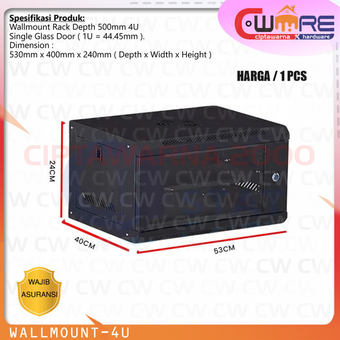 Jual Wallmount Rack Depth 500mm 4U Rak Tempat Server Single Door Pintu ...