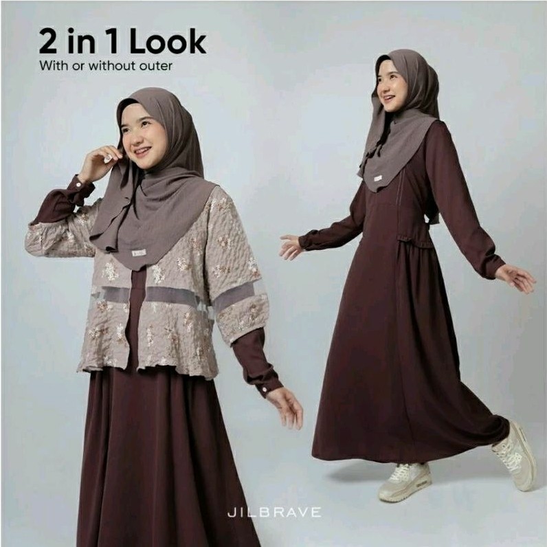 Jual KEIRA DRESS JILBRAVE | 2 IN 1 Style Gamis Polos Set Outer Crinkle ...