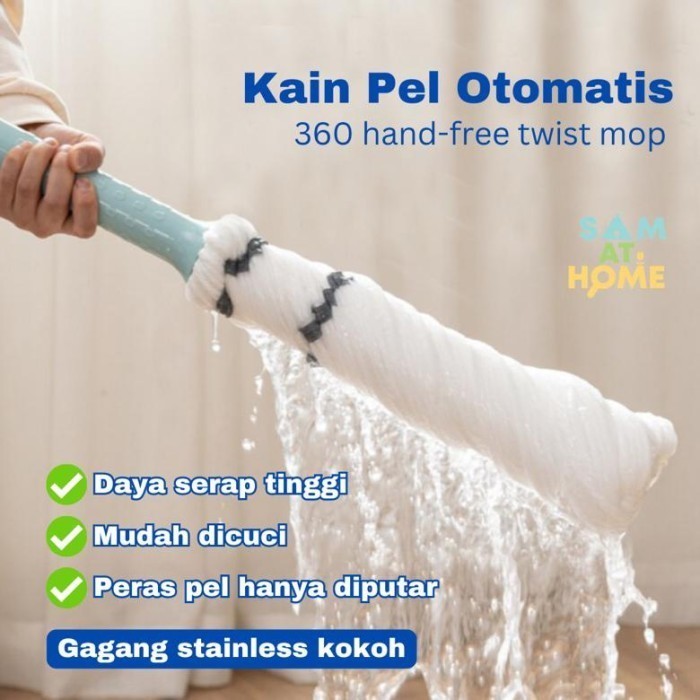 Jual Kain Pel Putar Microfiber Twist Mop Otomatis Peras Pembersih ...