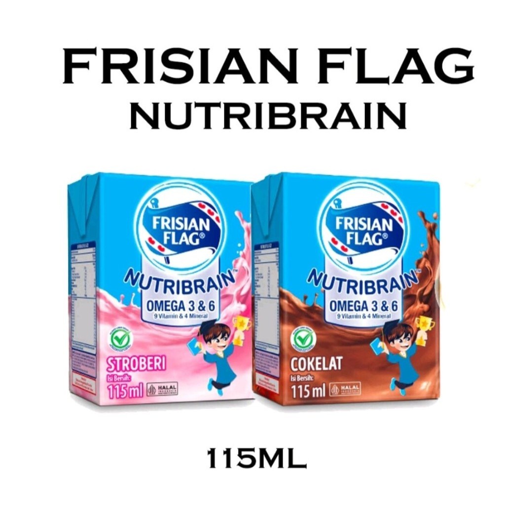 Jual Frisian Flag UHT Nutribrain Susu Bendera Cair Liquid Isi 6 Kotak rasa Coklat Stoberi ...