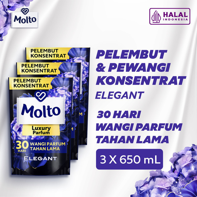 Jual Molto Pelembut & Pewangi Pakaian Softener Konsentrat Luxury Parfum Elegant 650 mL x3 ...