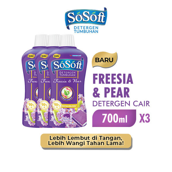 Jual So Soft Deterjen Cair Freesia & Pear Botol 700 ml x3 | Shopee ...
