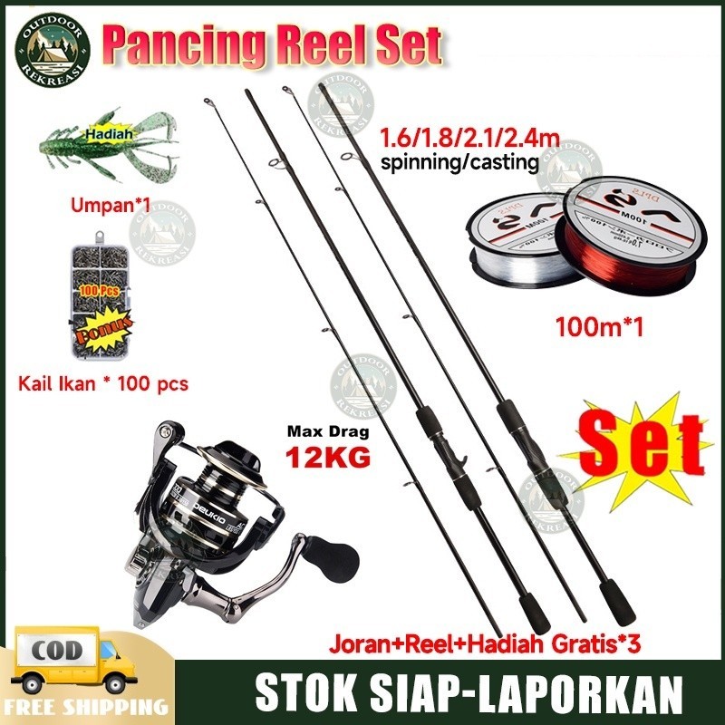 Jual Joran Pancing 1 Set Spinning Fishing Rod 1.6M/1.8M/2.1M/2.4M Spinning Fishing Rod Metal ...
