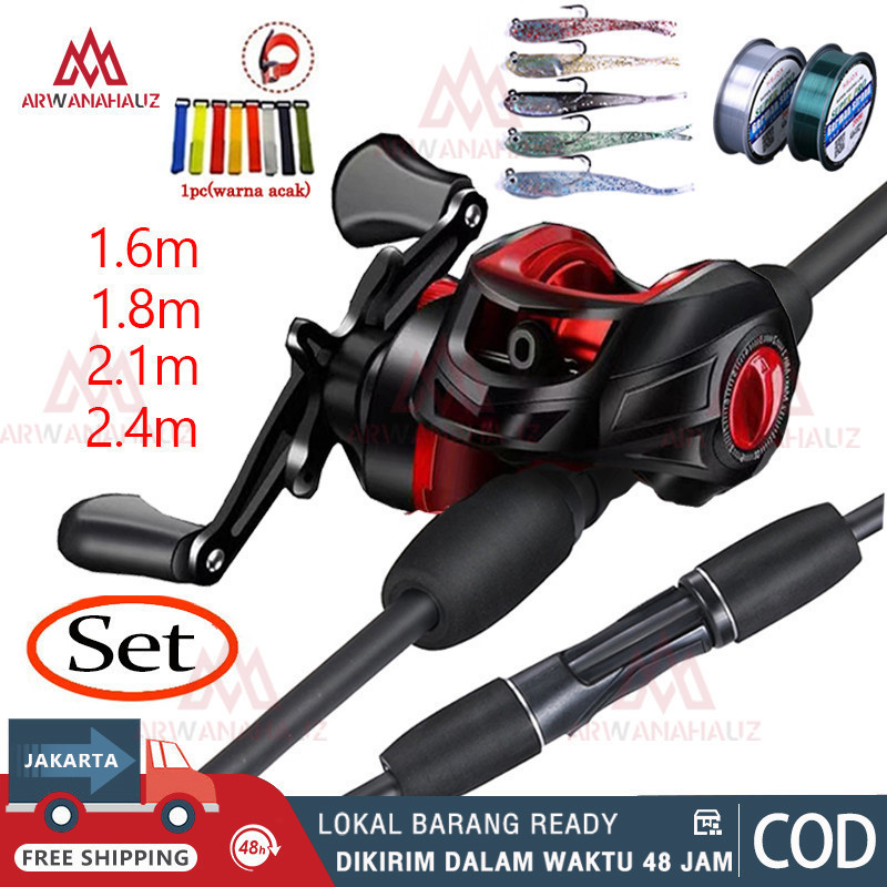 Jual Joran Pancing Set Carbon Baitcasting Fishing Rod Metal Reel Max ...