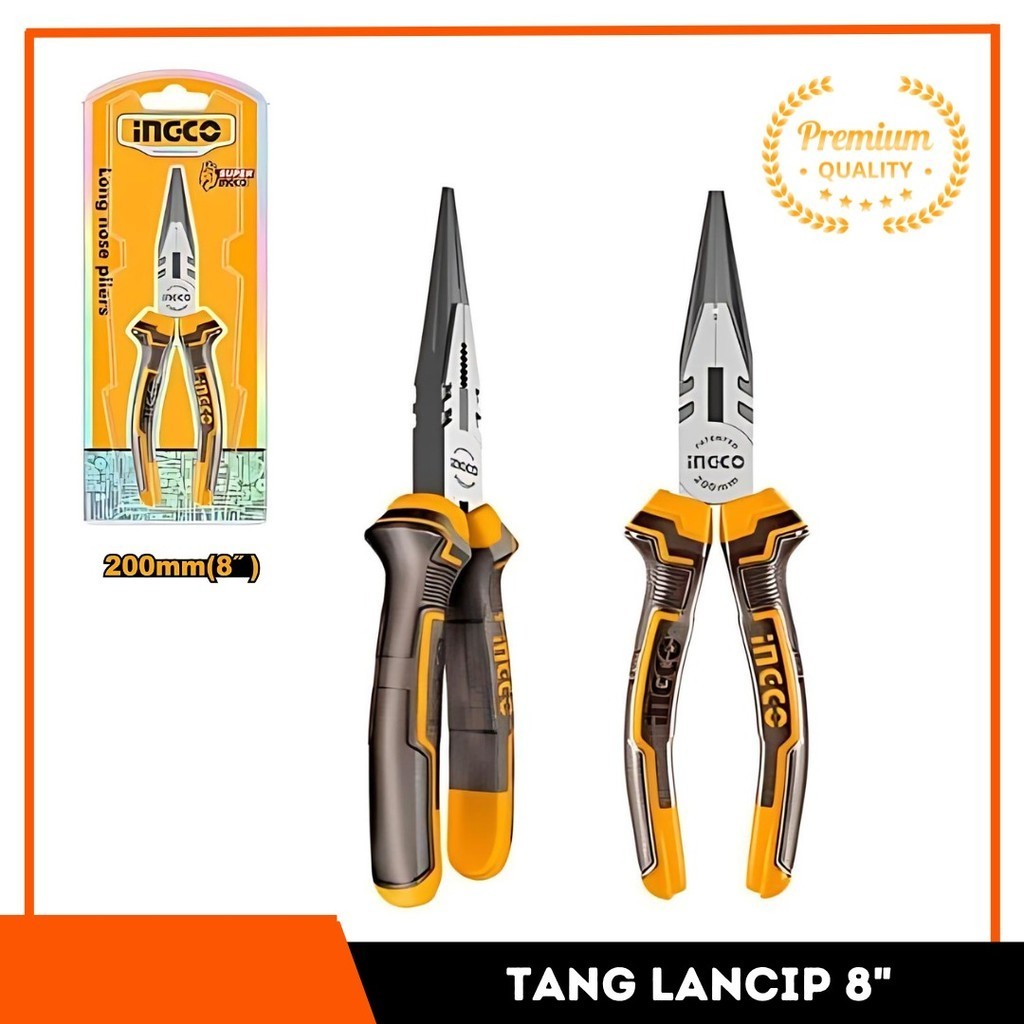 Jual Tang Lancip Gagang Karet INGCO HLNP08208 8inch Anti Slip Long Nose ...