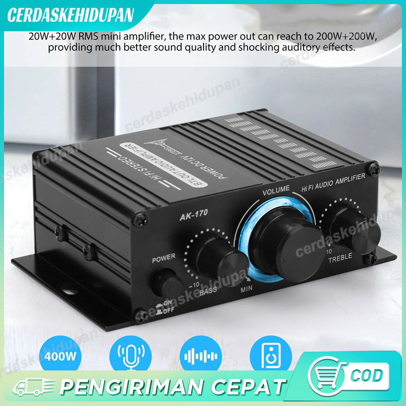 Jual Amplifier Mobil Stereo HiFi Mini Treble Bass Booster AK-170 ...