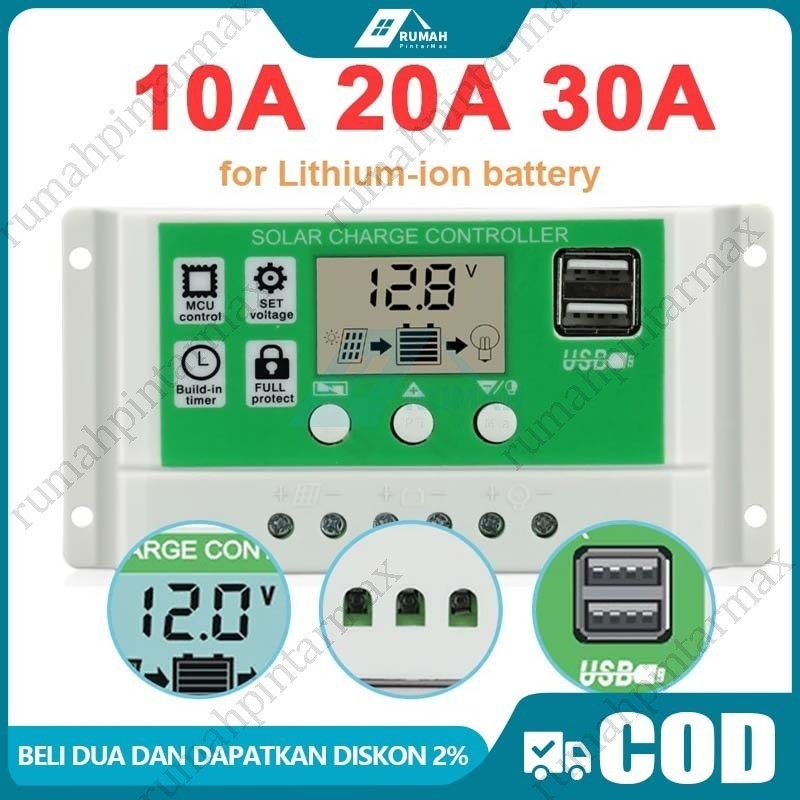 Jual Solar Charge Controller LCD LED Display Solar PWM 12V/24V 10A 20A 30A 50A 60A USB Panel ...