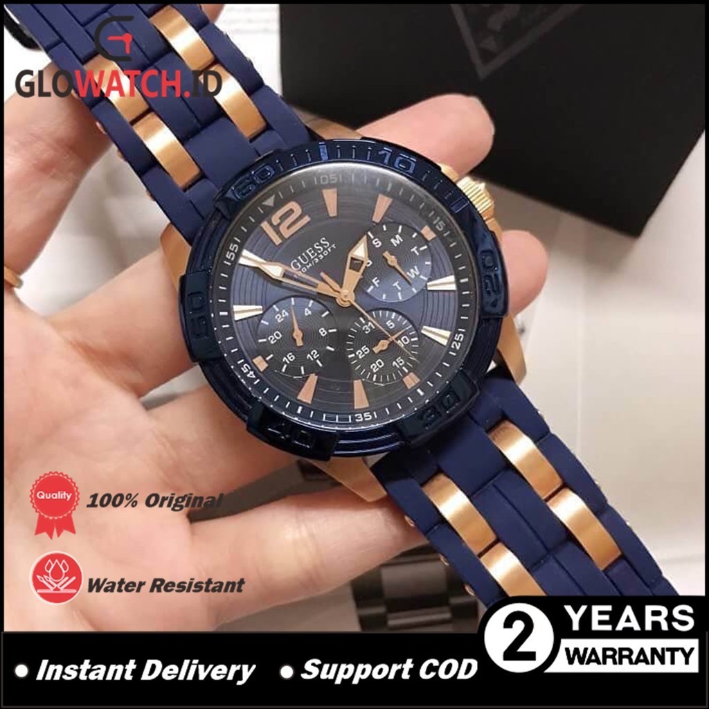 Jual Jam Tangan Pria Guess W0366G4 Oasis Round Analog Blue Dial Men's ...