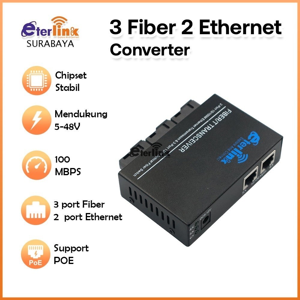 Jual [[ TERMURAH ]] 3F2E Fiber Optik Media Converter Single Mode 2 Rj45 ...
