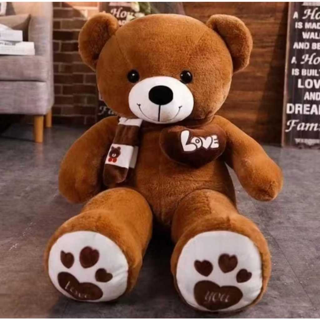 Jual Boneka Teddy Bear Fluffy Syal Super Jumbo Telapak 1.2 Meter SNI ...