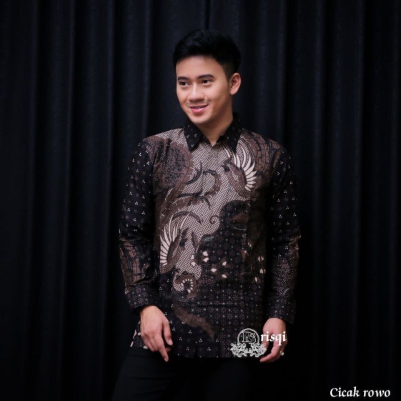 Jual Batik Pria Lengan Panjang Hitam Batik Pria Modern Motif Cicak Rowo ...