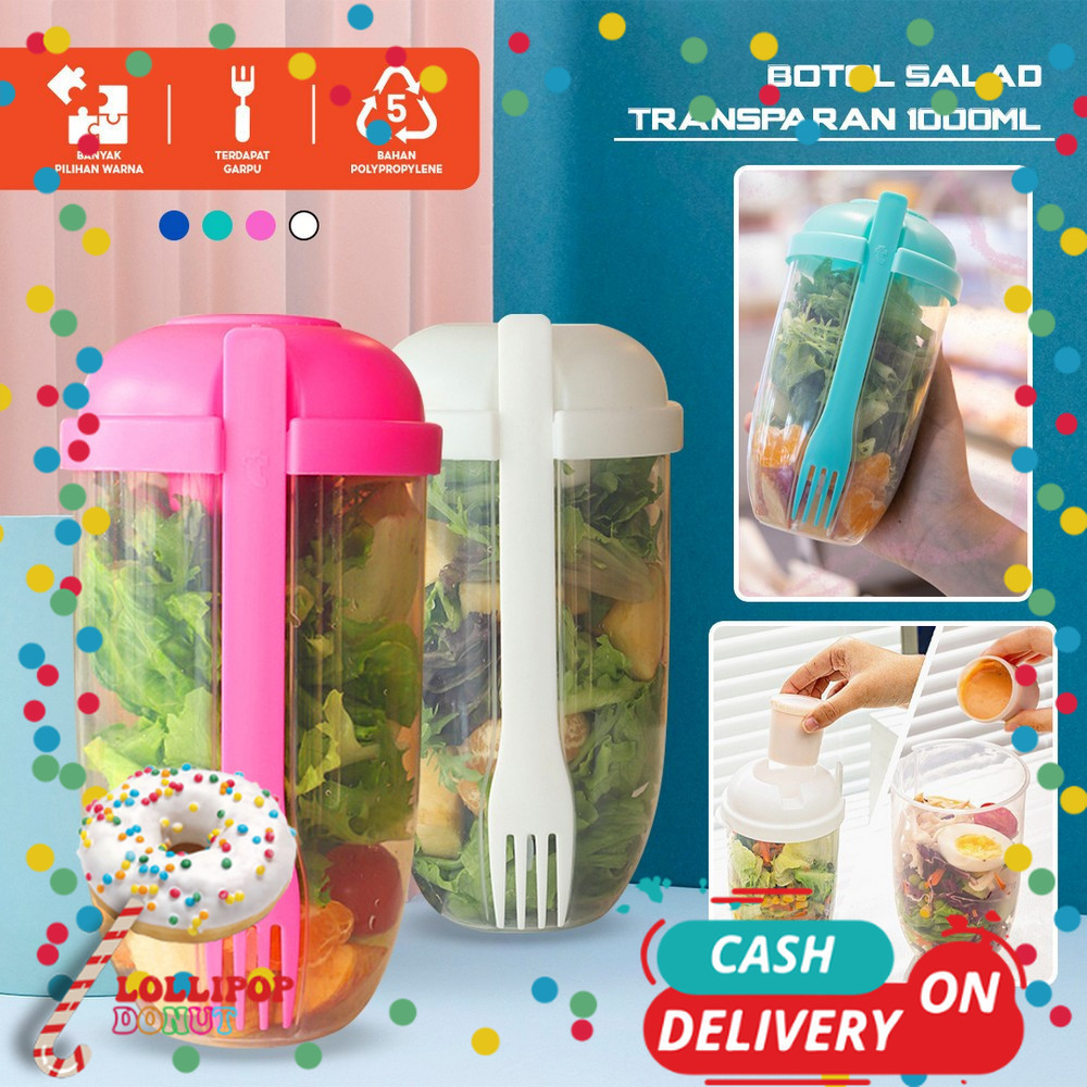 Jual "L&D" Botol Salad 1000ML dengan Sendok Garpu + Botol Saus Kecil ...
