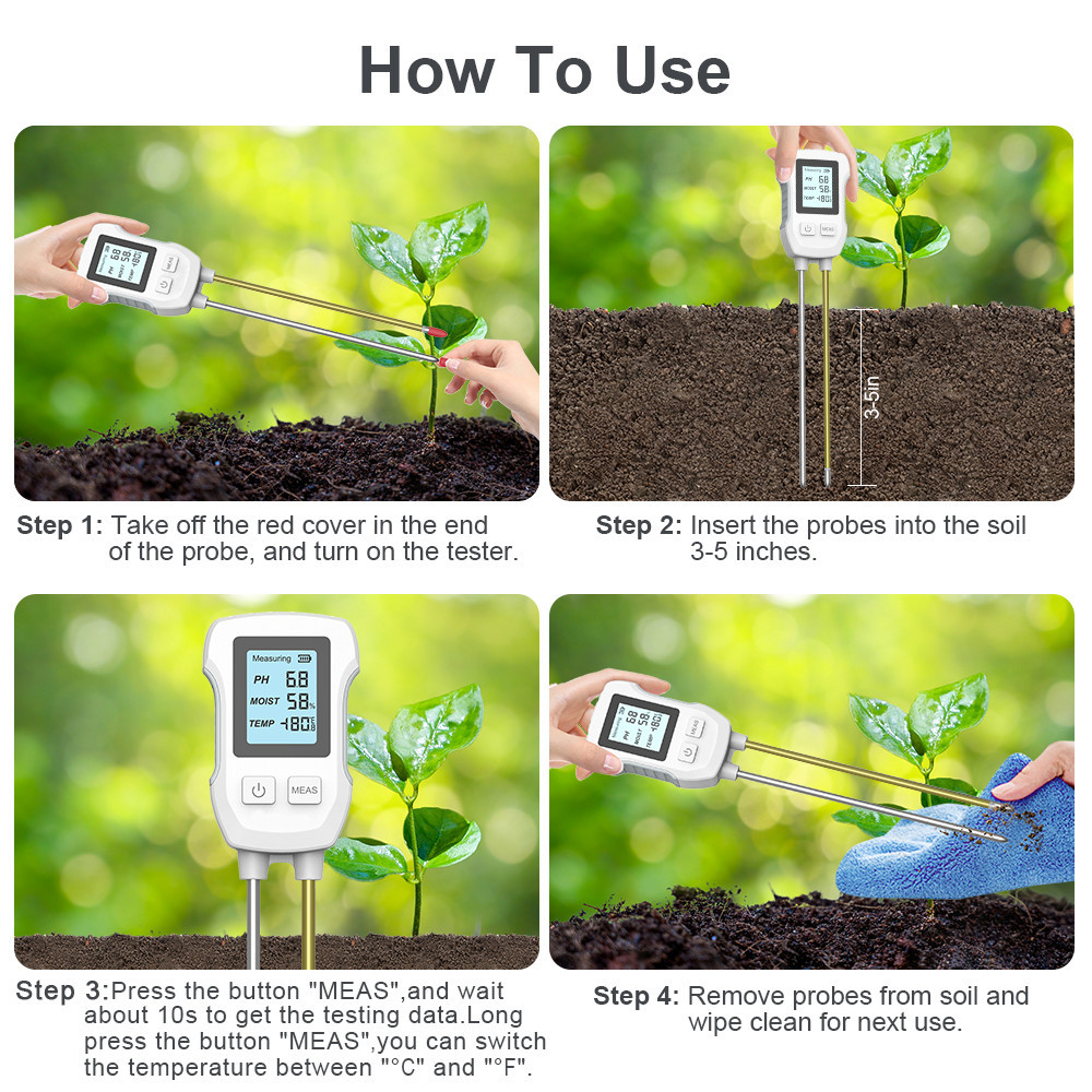 Jual 3 in 1 Soil PH Value Ambient Temperature Humidity Test Meter ...