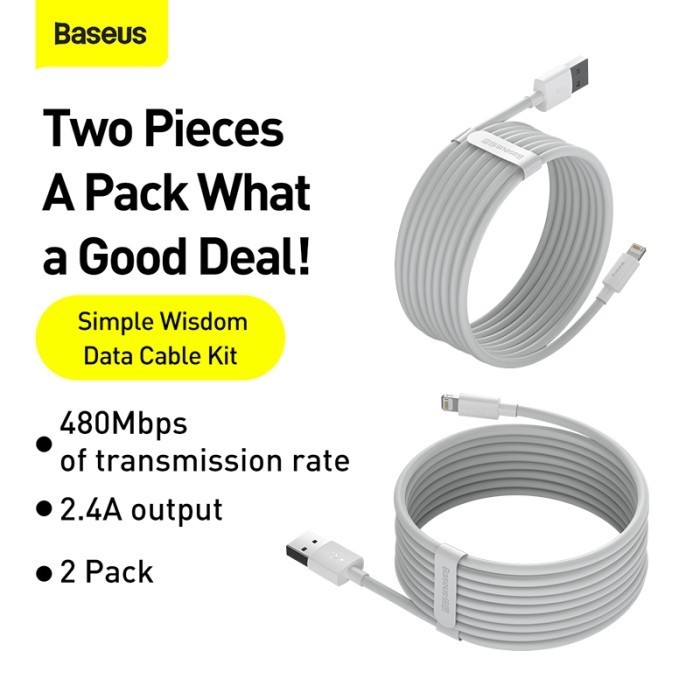 Jual Baseus Simple Wisdom Series Data Cable Kit USB A to iP | Shopee ...