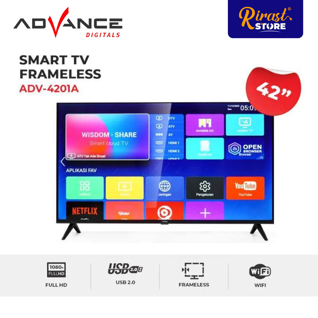 Jual RIRAST- ADVANCE ANDROID SMART TV LED FRAMELESS 42 INCH ADV-4201A ...