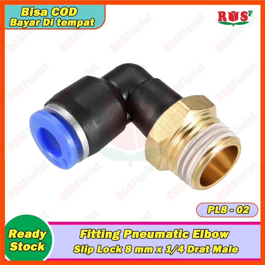 Jual RF - Fitting Pneumatic Elbow 8 mm x 1/4 Male Drat Slip Lock 8mm Konektor Selang PU PE FU ...