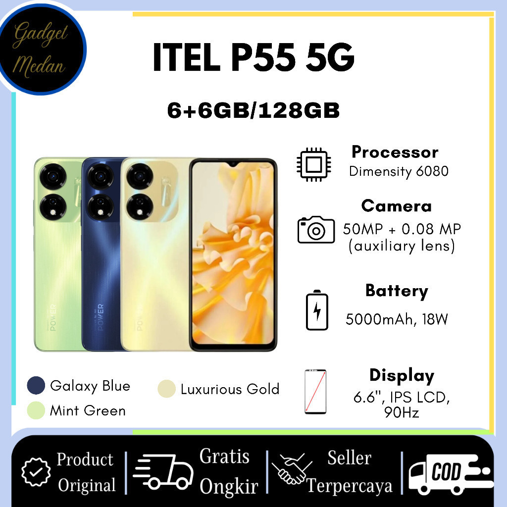 Jual Itel P55 5G RAM 6+128GB - 5G Network - 50M Dual Clear Cam ...