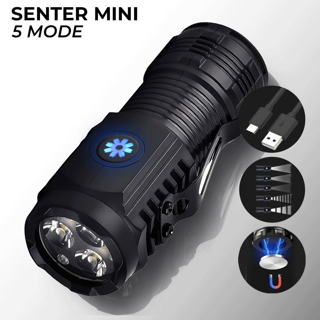 Jual Senter Tangan Mini 5 Mode Cahaya Senter LED Saku Free Kabel USB X ...